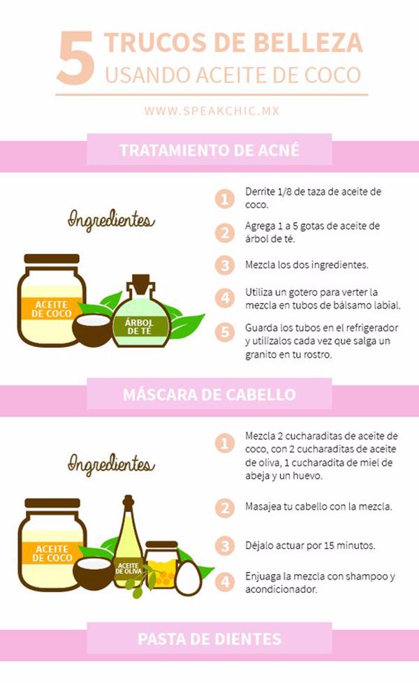 Tips para usar el aceite de coco como remedio de belleza | Infografías ...